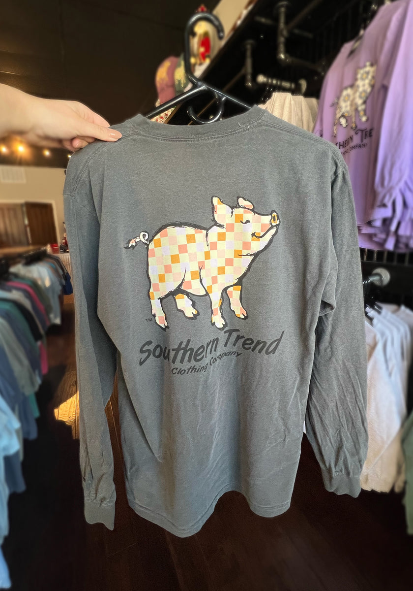 Pink Checkered Pig Long Sleeve – Southern Trend